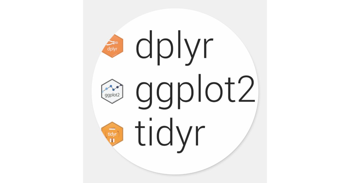 Tidyverse libraries: dplyr, ggplot2, tidyr classic round sticker | Zazzle