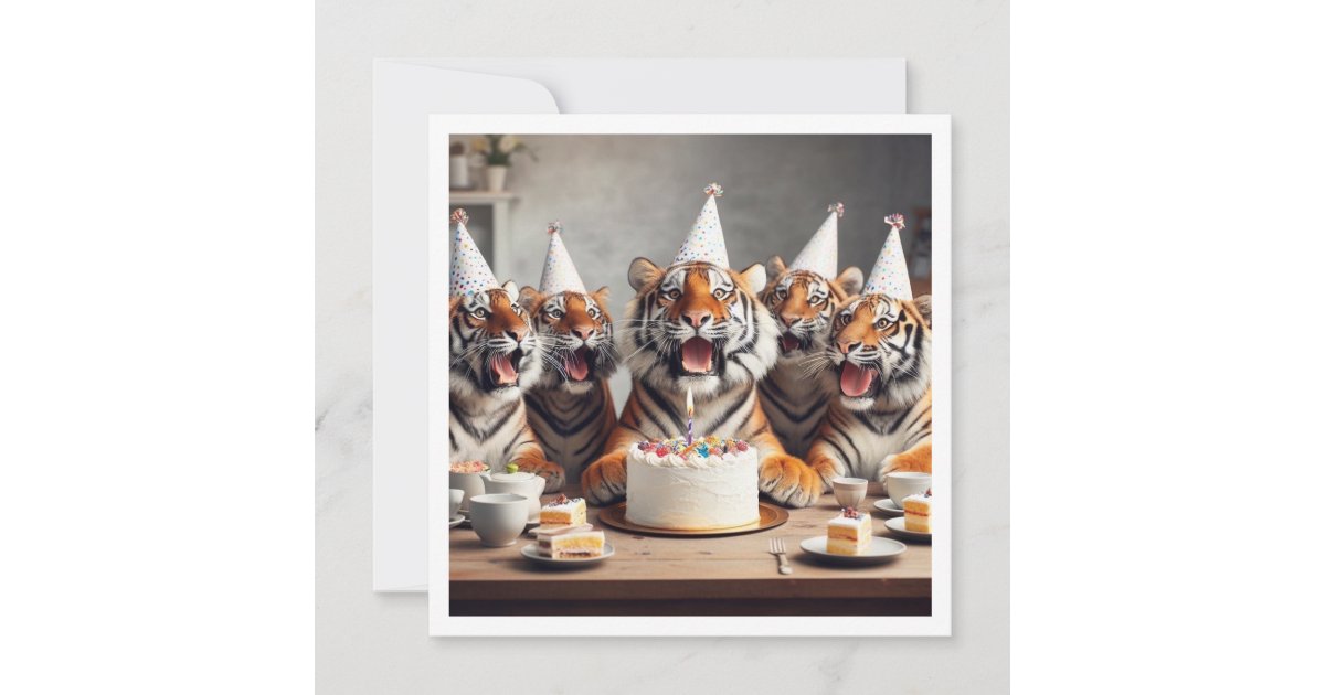 Tigers celebrating, tiger picture birthday invitation | Zazzle