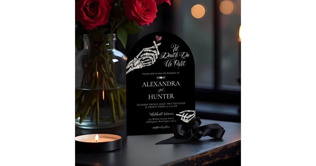 Til Death Watercolor Skeleton Hands Gothic Wedding Invitation | Zazzle
