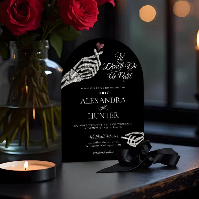 Til Death Watercolor Skeleton Hands Gothic Wedding Invitation | Zazzle