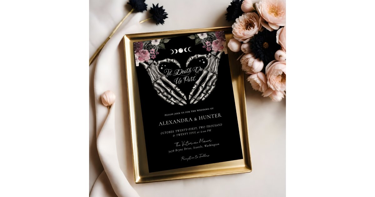 Til Death Watercolor Skeleton Hands Gothic Wedding Invitation | Zazzle