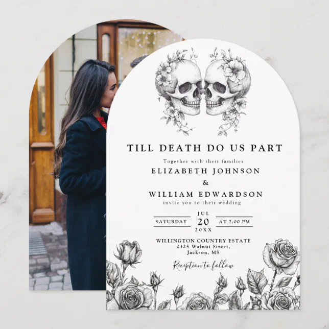 Till Death Gothic Skulls Photo Wedding Arch Invitation | Zazzle
