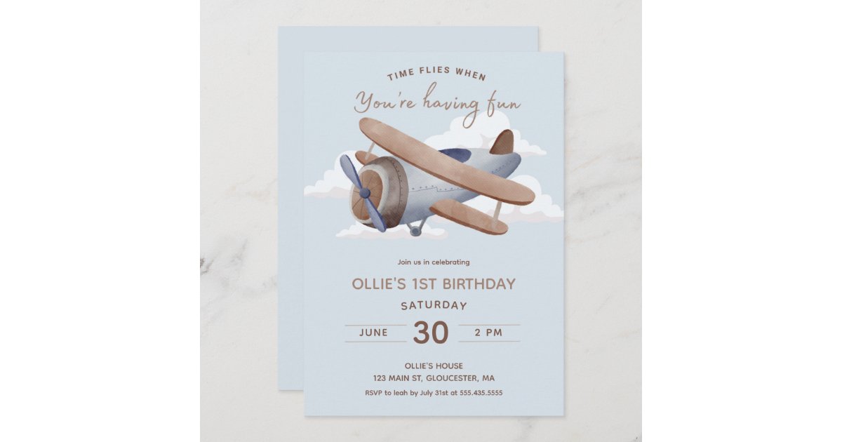 Time Flies Vintage Travel First Birthday Invitation | Zazzle