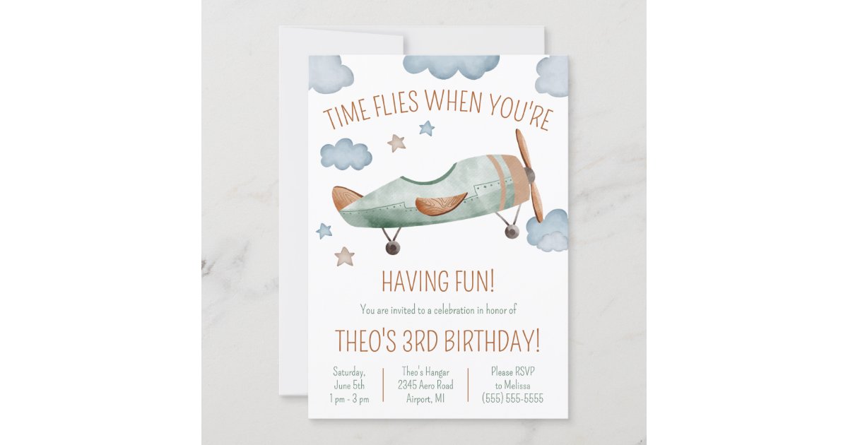 Time Flies When You're Having Fun Plane Birthday Invitation | Zazzle