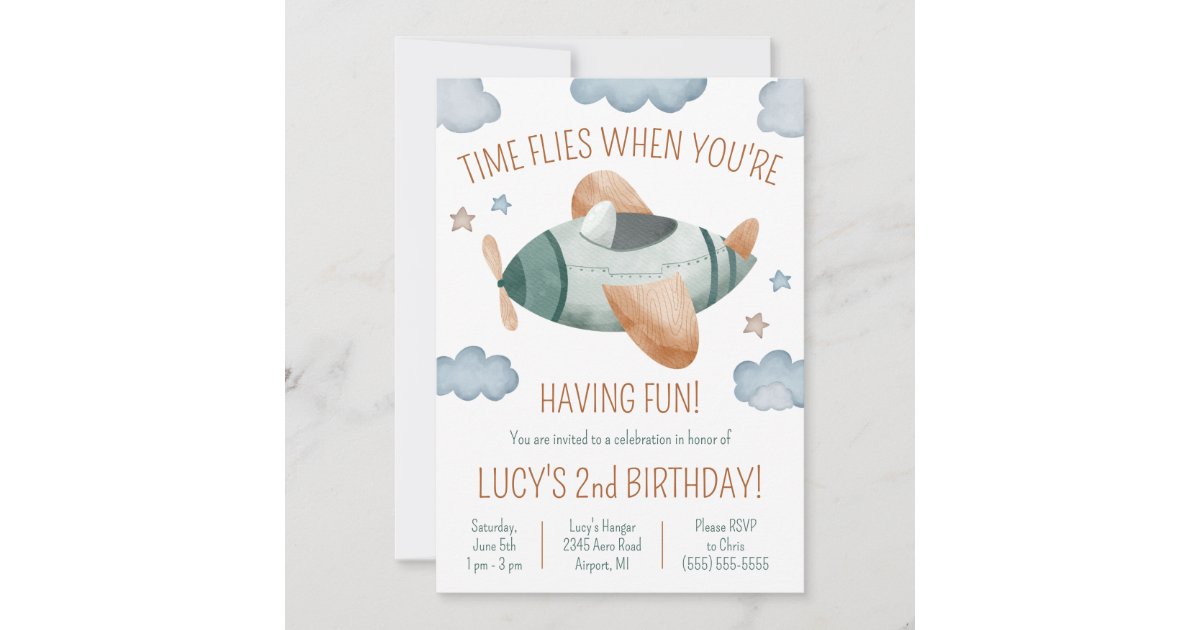 Time Flies When You're Having Fun Plane Birthday Invitation | Zazzle