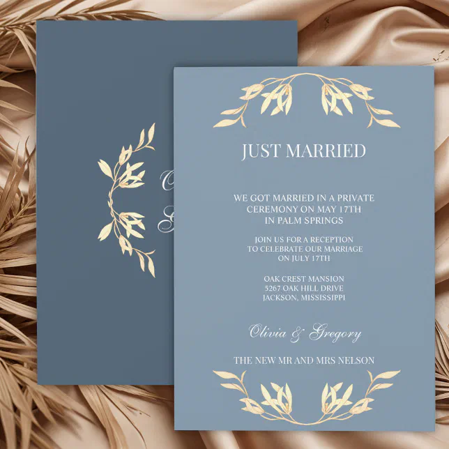 Timeless Floral Symphony in Blue Just Married Invitation | Zazzle