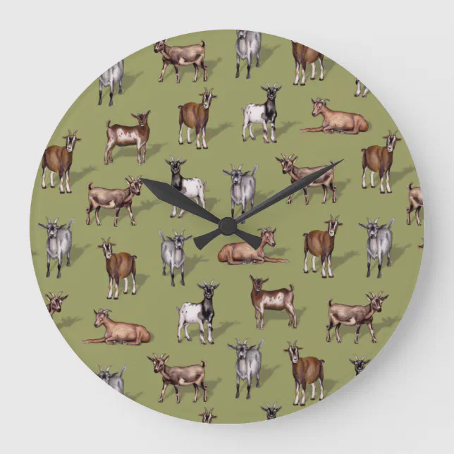 Tiny Goats on Green - Goat Herd Pattern Large Clock | Zazzle