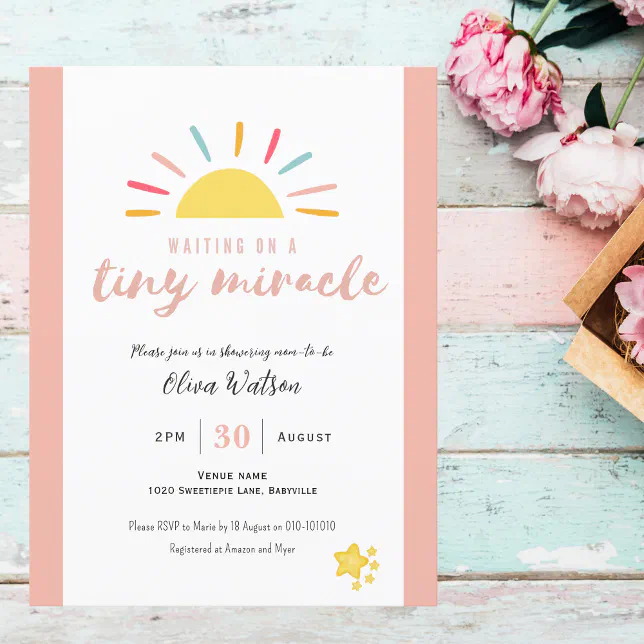 Tiny miracle Invitation Postcard, Pink Baby Shower Postcard | Zazzle