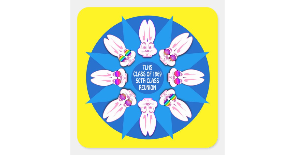 TLHS Bunny Boy Mandala Class Reunion 1969 Square Sticker | Zazzle