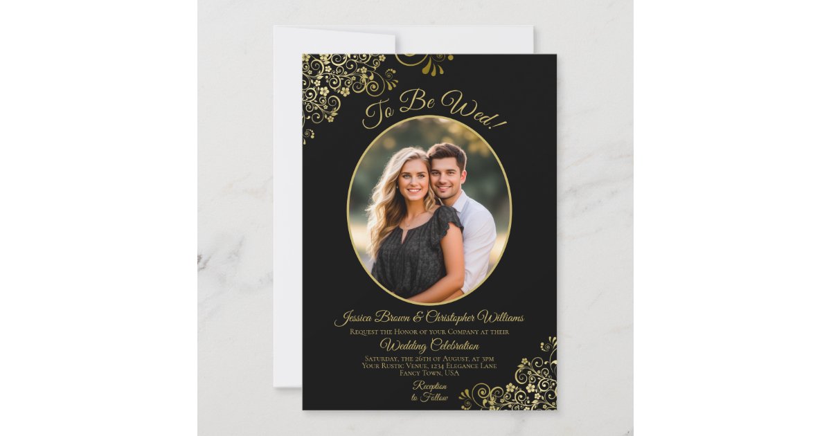 To Be Wed Black & Gold QR Code & Photo Wedding Invitation | Zazzle