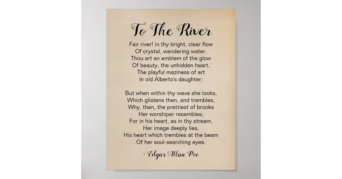 To The River Poem by Edgar Allan Poe Vintage Poster | Zazzle
