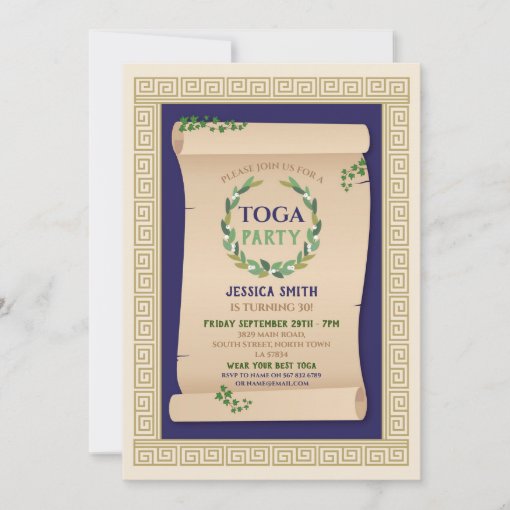Toga Party Ancient Roman Birthday Ivy Scroll Invitation | Zazzle