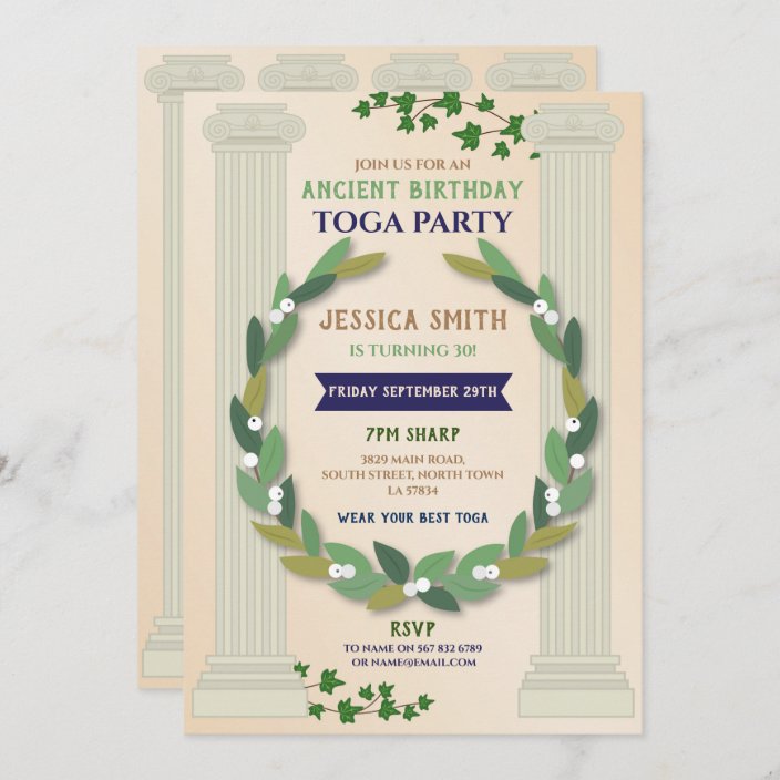 Toga Party Birthday Ivy Scroll Ancient Roman Invitation | Zazzle.co.uk
