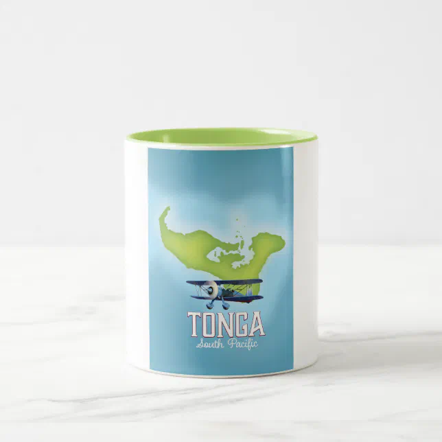 Tonga Map Flight travel poster Two-Tone Coffee Mug | Zazzle