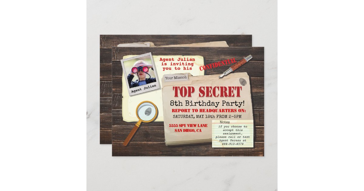 Top secret agent Spy Birthday Party Invitation | Zazzle