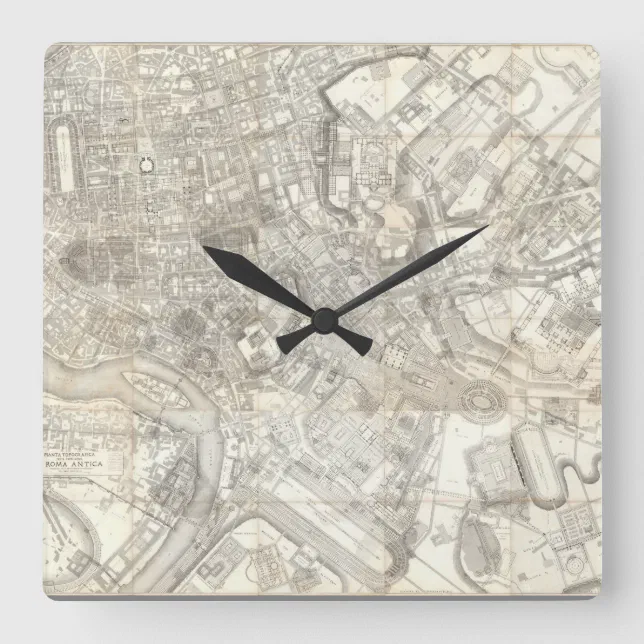 Topographic Map of Ancient Rome, Italy Square Wall Clock | Zazzle