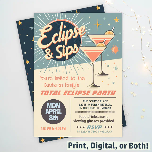 Total Solar Eclipse & Sips 2024 Retro Watch Party Invitation | Zazzle