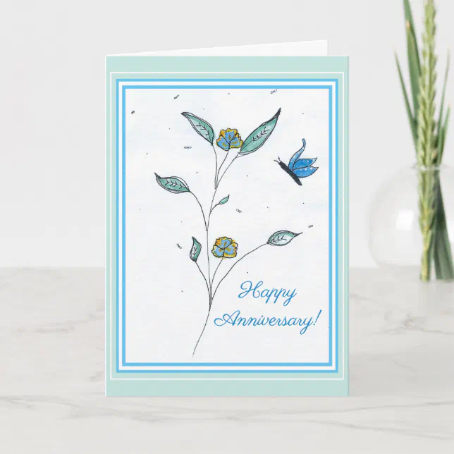 Touching Blue Butterfly Anniversary Greeting Card | Zazzle