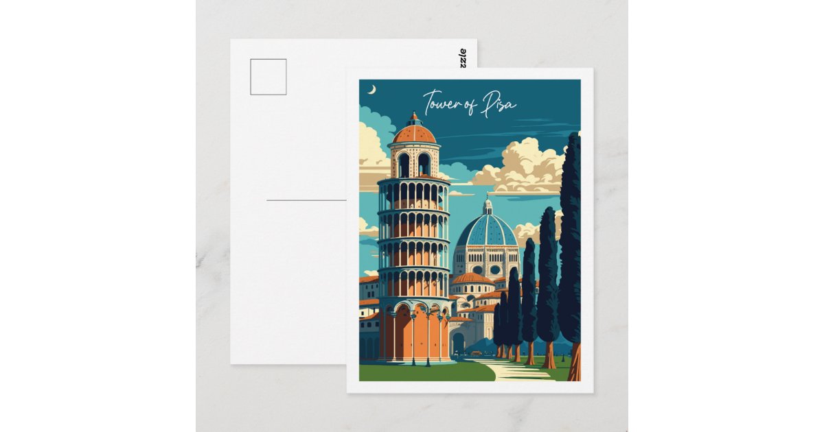 Tower of Pisa Italy vintage travel illustration Postcard | Zazzle