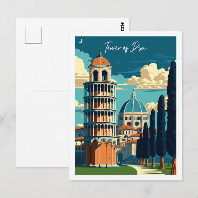 Tower of Pisa Italy vintage travel illustration Postcard | Zazzle