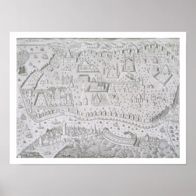 Town map of Constantinople, Turkey, c.1650 (engrav Poster | Zazzle