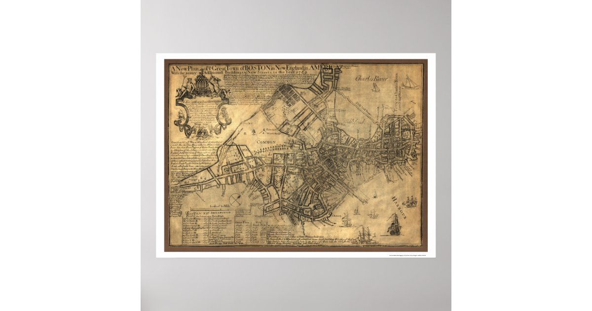 Town of Boston Map - 1769 Poster | Zazzle