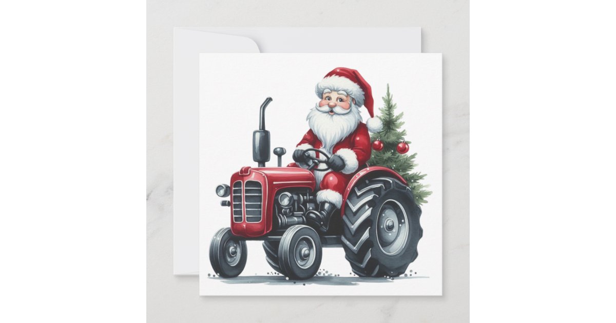 Tractor Santa Christmas Greeting Card | Zazzle