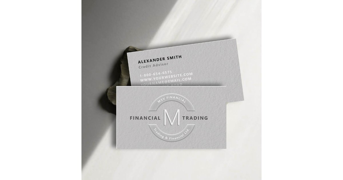 Trader Dealer Faux Embossed Monogram Professional Business Card | Zazzle