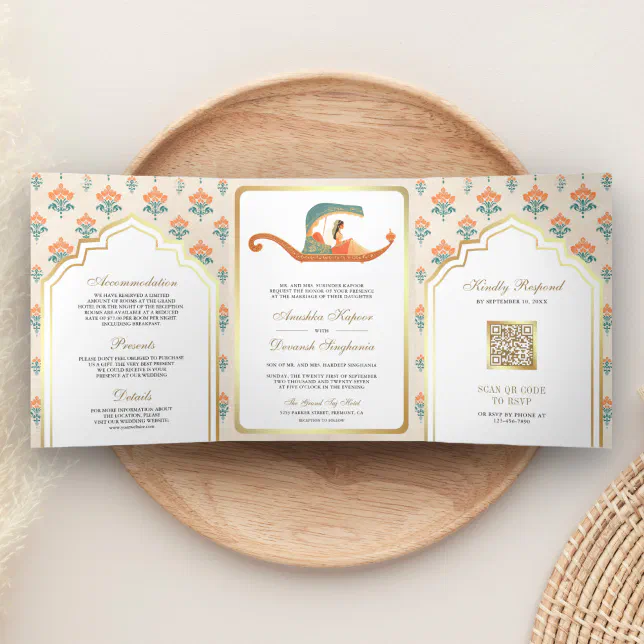 Traditional Doli Indian Bride All in One Wedding Tri-Fold Invitation ...