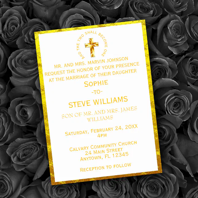 Traditional Gold Christian Cross Wedding Invitation | Zazzle