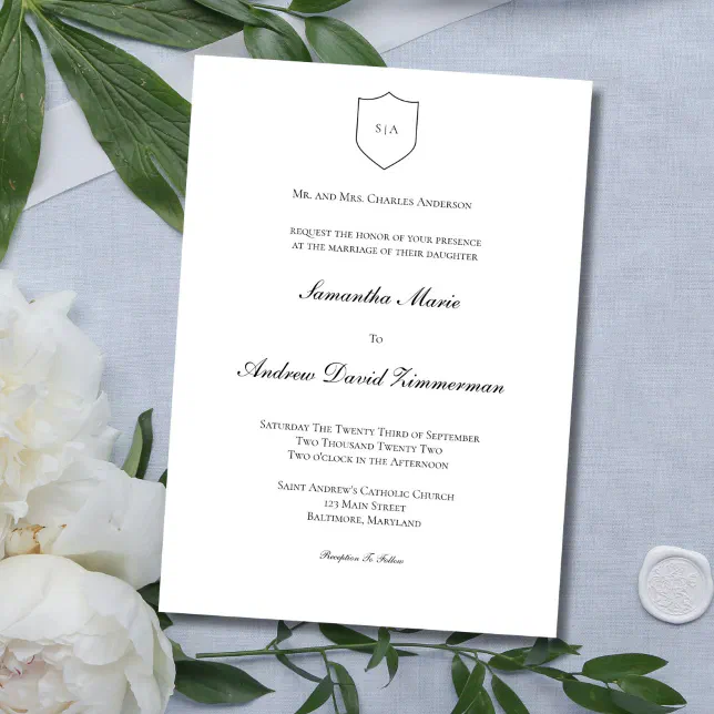 Traditional Monogram Classic Formal Wedding Invitation | Zazzle