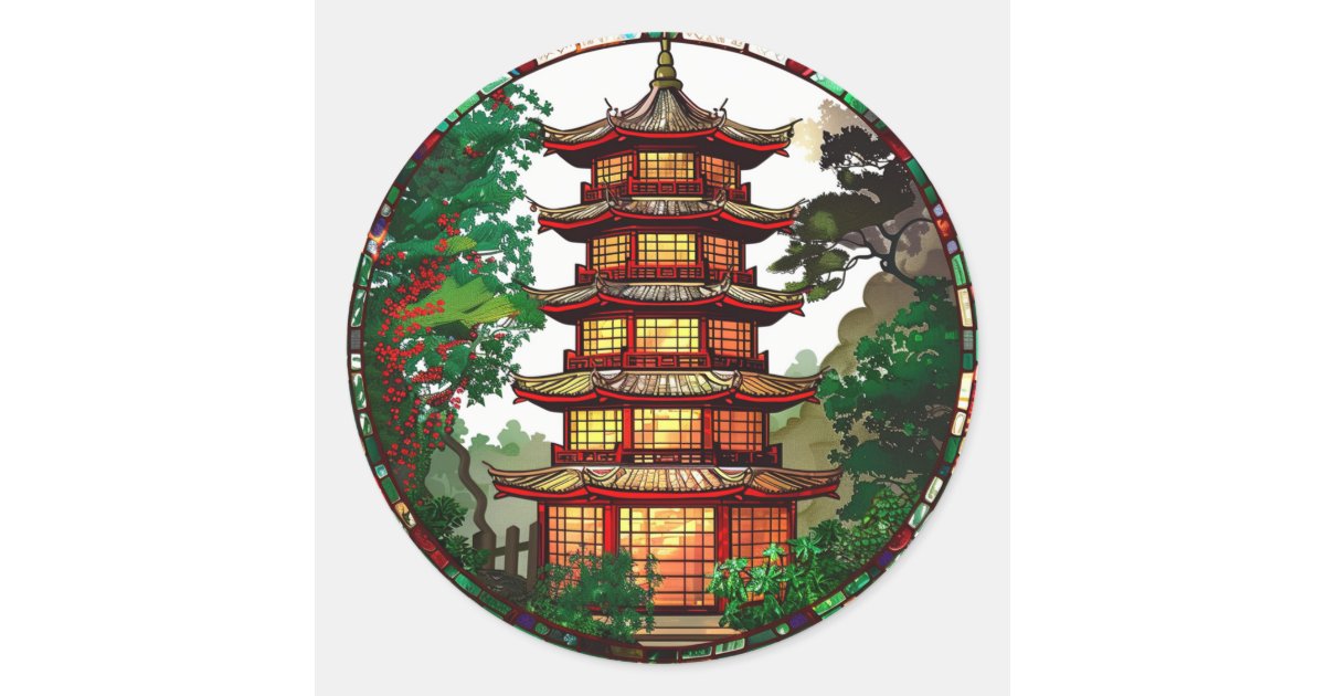 Traditional Pagoda Stained Glass Sticker | Zazzle