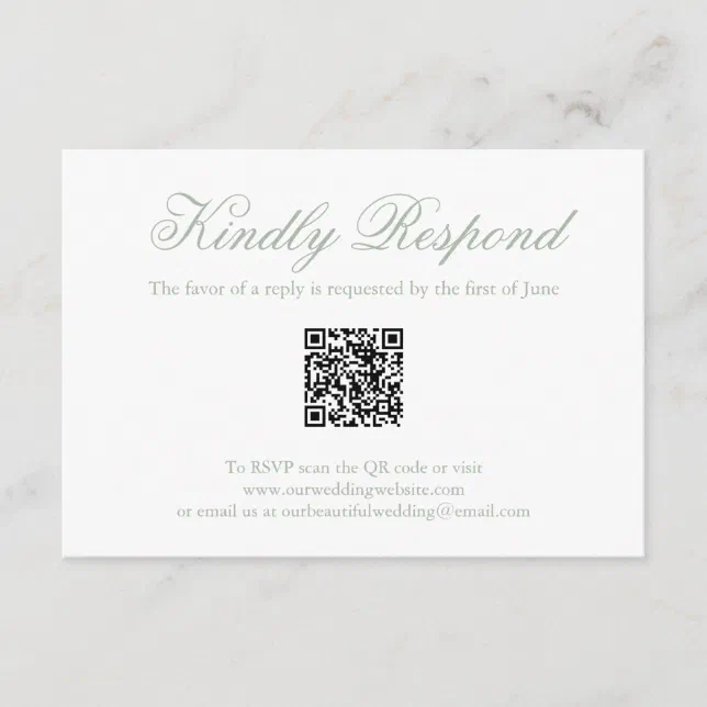 Traditional Sage Green Formal QR Code Wedding RSVP Card | Zazzle