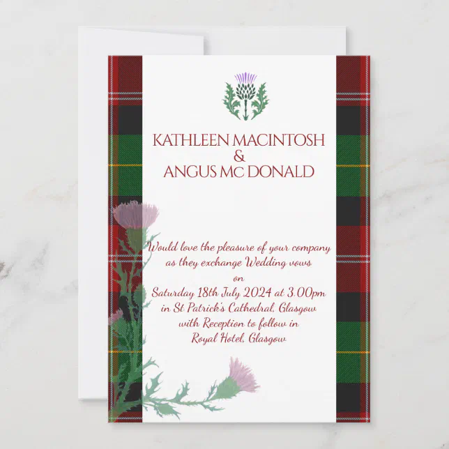 Traditional Scottish Tartan Border and Thistle Invitation | Zazzle
