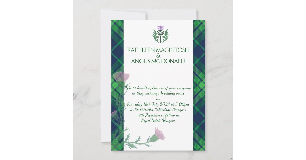 Traditional Scottish Tartan Border and Thistle Invitation | Zazzle