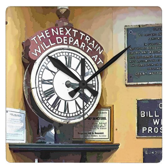 TRAIN STATIONS SQUARE WALL CLOCK | Zazzle.co.uk