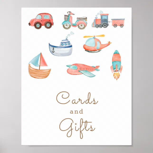Transportation Boy Birthday Party Cards and Gifts Poster | Zazzle