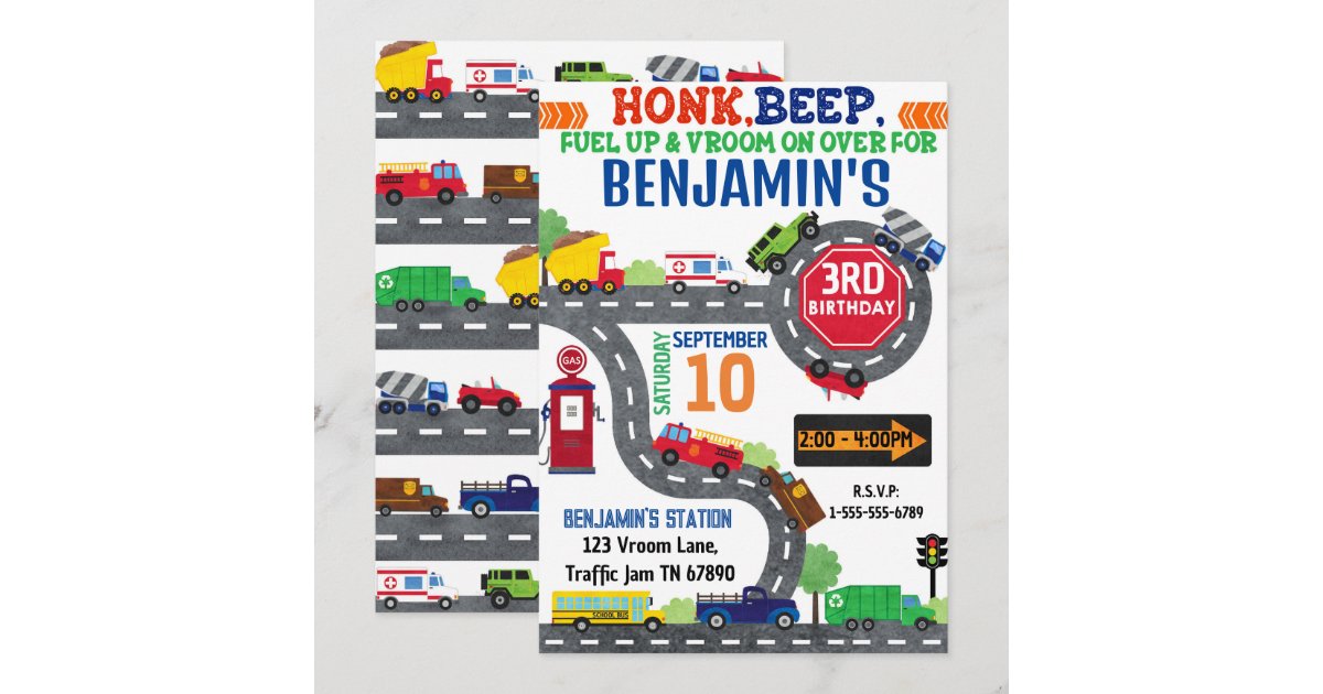 Transportation Theme Birthday Party Invitation | Zazzle