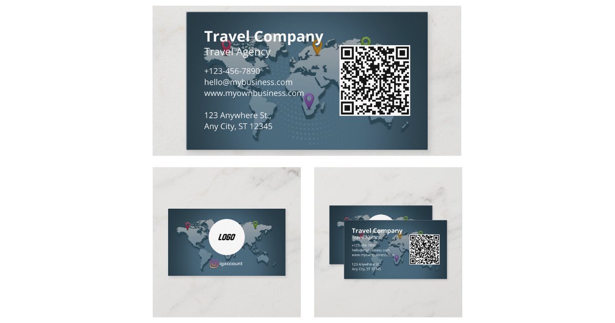 Travel Agency World Map Business Card | Zazzle