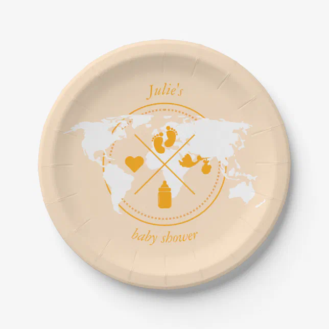 Travel Baby Shower Theme Passport World Map Paper Plate | Zazzle