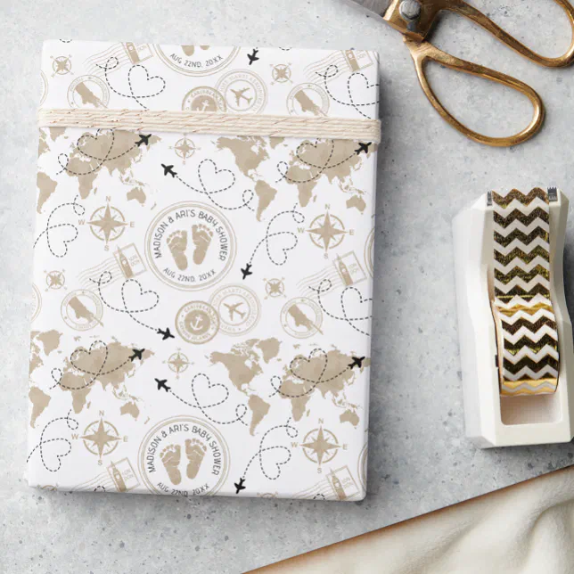 Travel Baby Shower World Map Wrapping Paper | Zazzle