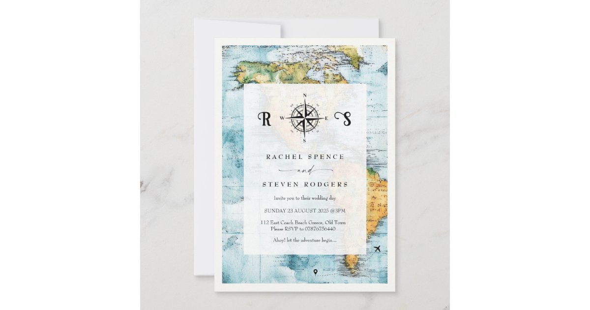 Travel map pirate theme wedding invitation | Zazzle