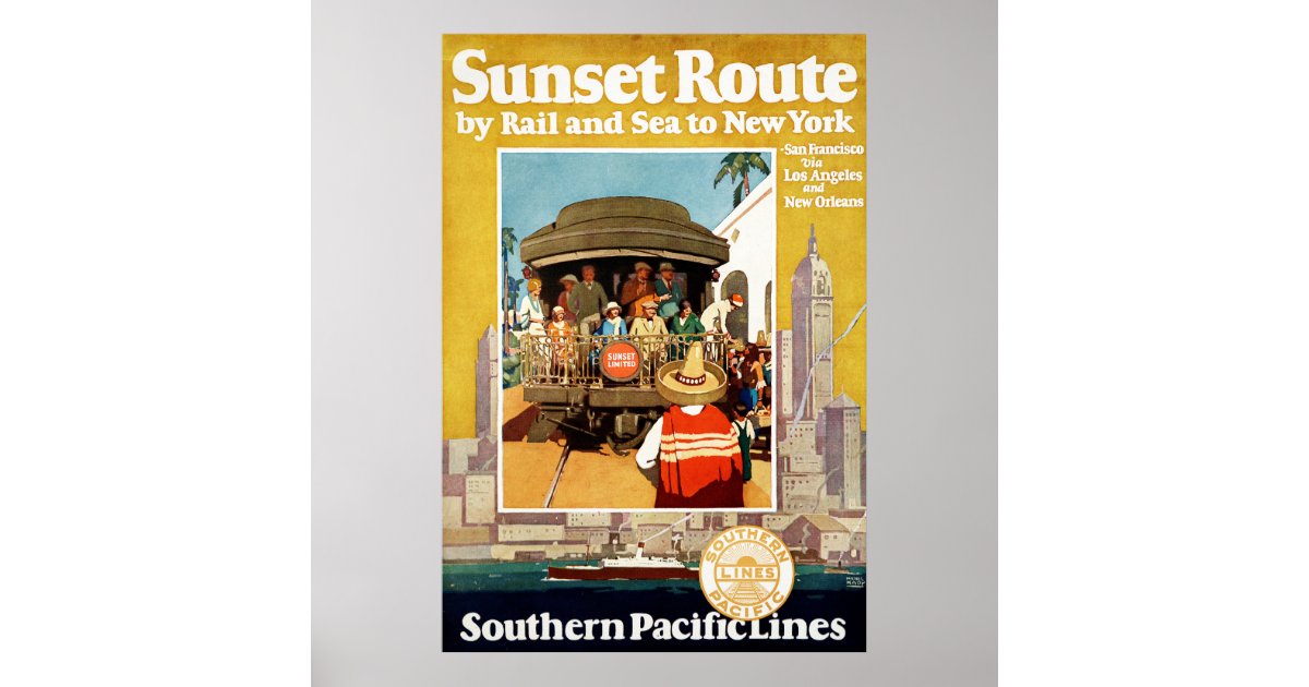 Travel Poster For The Sunset Route By Rail And Sea | Zazzle
