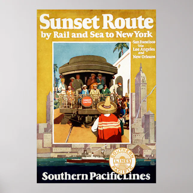 Travel Poster For The Sunset Route By Rail And Sea | Zazzle