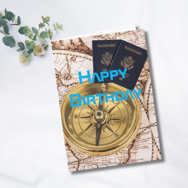 Travel, World Map, Passports, Compass, Birthday Card | Zazzle