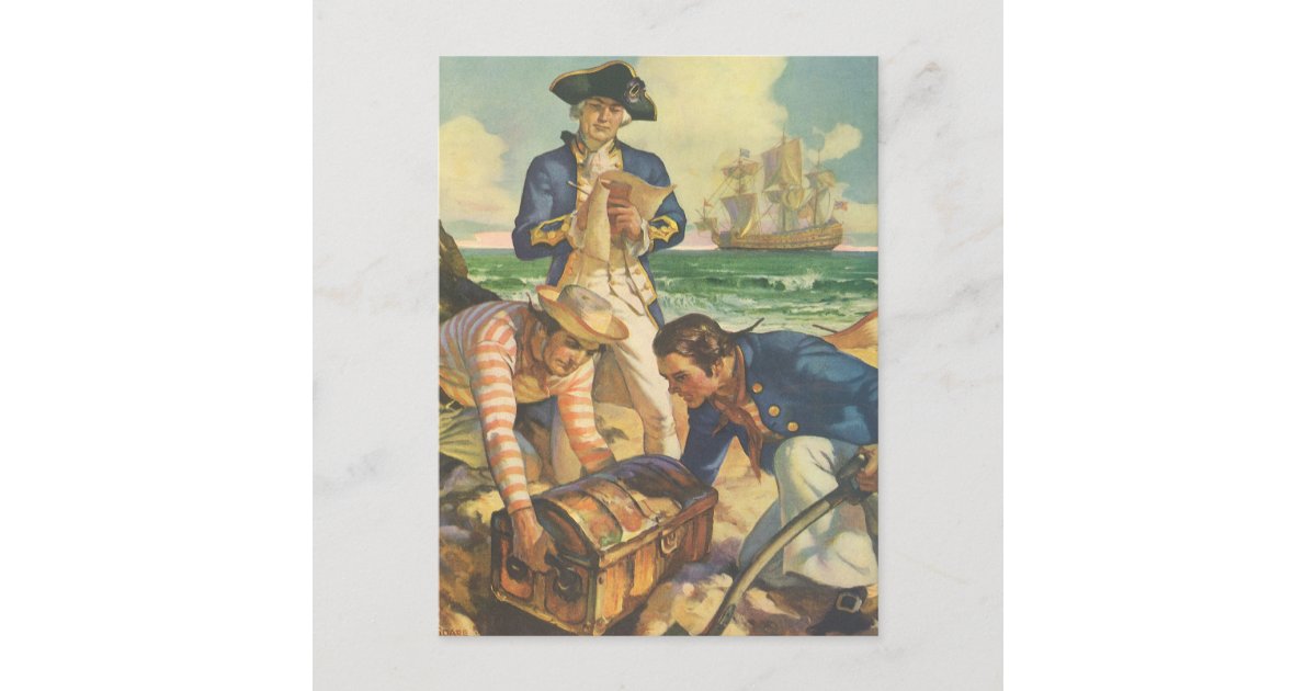 Treasure Island, Vintage Fairy Tale Pirates Postcard | Zazzle