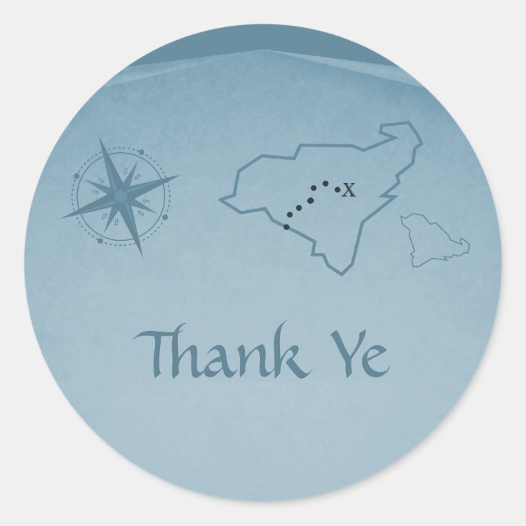 Treasure Map Thank You Stickers, Blue Classic Round Sticker | Zazzle