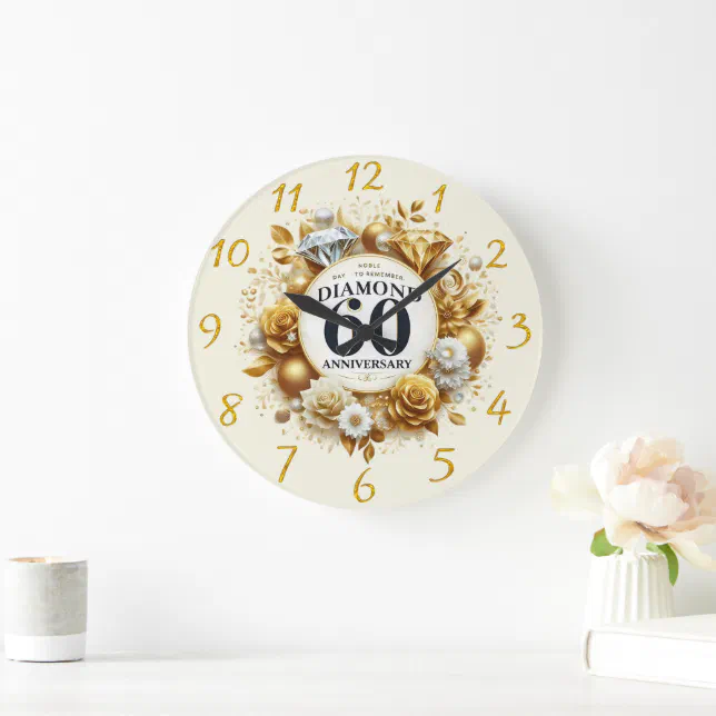 Treasured Diamond 60th Anniversary Large Clock | Zazzle