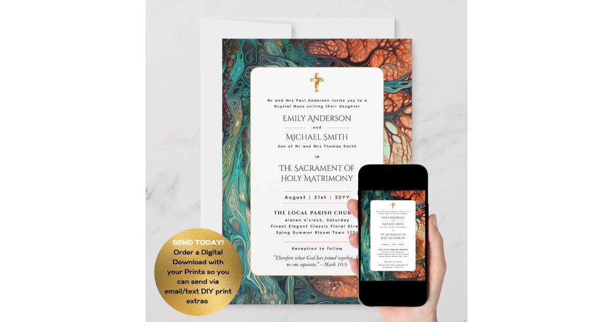 Tree Life Catholic Nuptial Mass Wedding Invitation | Zazzle