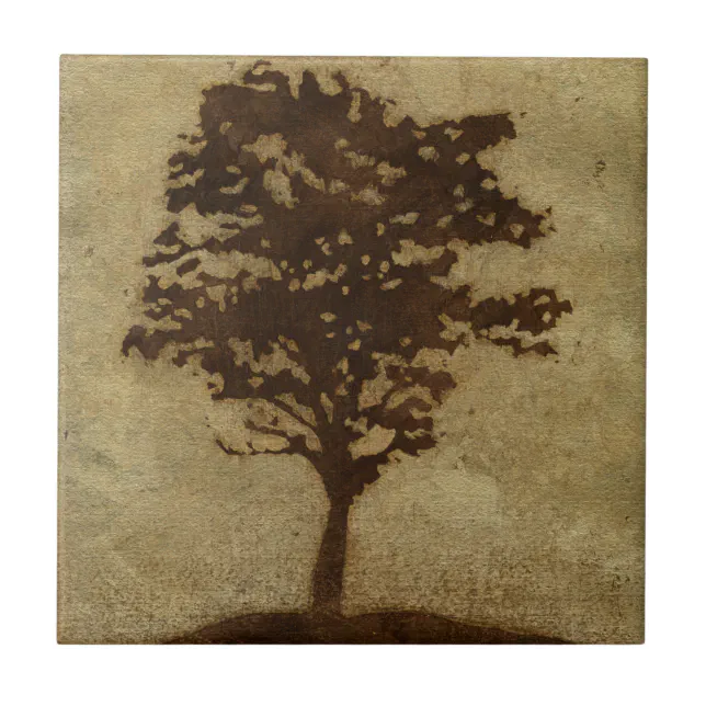 Tree Silhouette on Bronze Background Tile | Zazzle